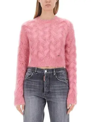 Dsquared2 Cropped Mohair Blend Sweater - Pink