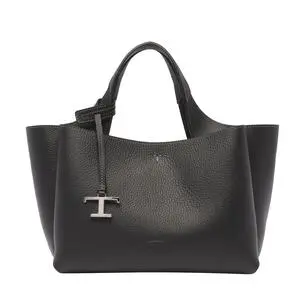 TOD'S Mini Leather Handbag With T Timeless Charm - Black