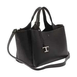 TOD'S Mini Leather Handbag With T Timeless Charm - Black