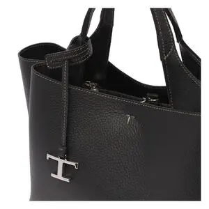 TOD'S Mini Leather Handbag With T Timeless Charm - Black