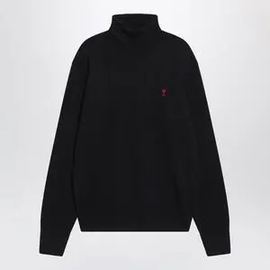 AMI Paris Navy Turtleneck Sweater De Coeur - Blue
