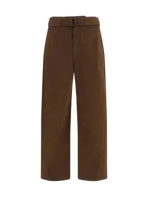 LEMAIRE Heavy Dyed Twill Belted Trousers - Brown