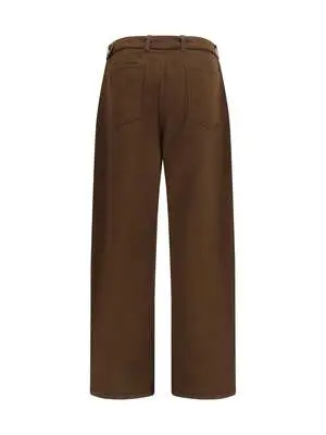 LEMAIRE Heavy Dyed Twill Belted Trousers - Brown
