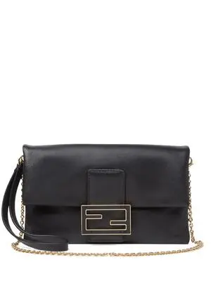 Fendi Nappa Leather Mamma Baguette Pouch With Chain - Black