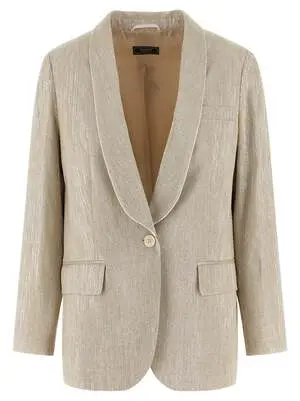 Peserico Lamé Thread Blazer - Cream