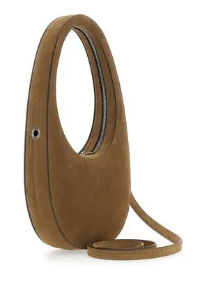 Coperni Swipe' Brown Shoulder Bag With Embossed Logo And Adjustable Removable Strap In Suede