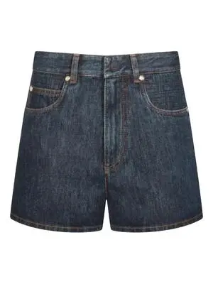 Fendi Flared Denim Shorts With Quilted Ff Motif - Blue