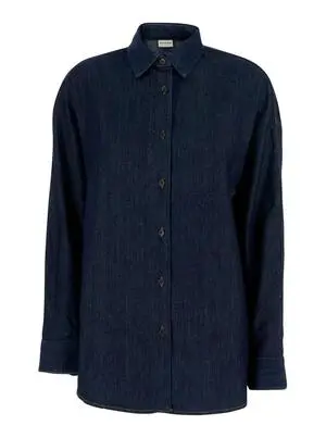 Dries Van Noten Dries Van Noten Women 'Casio' Blue Shirt With Classic Collar In Denim For Women Multicolor