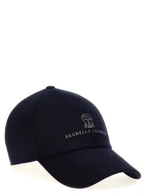 Brunello Cucinelli Embroidered Wool Cap - Blue