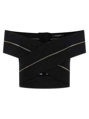 Balmain Off-the-shoulder Crop Top - Black