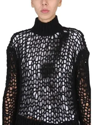 ANN DEMEULEMEESTER Leontine High Neck Open Knit Sweater