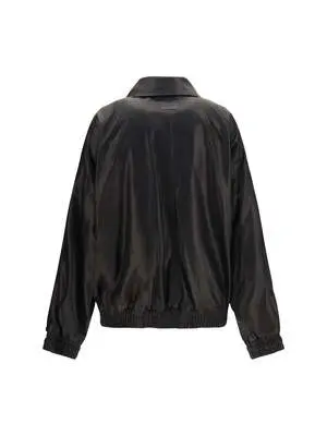 Acne Studios Leather Jacket With High Collar - Black