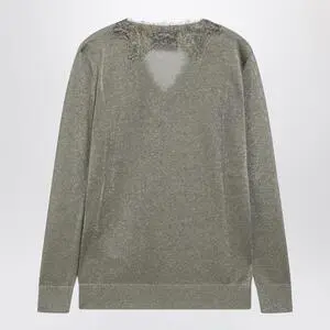 Valentino Garavani Viscose-blend Lace V-neck Sweater - Silver