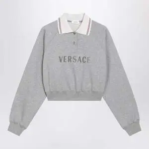 Versace Grey Cropped Cotton Polo Sweatshirt - Gray