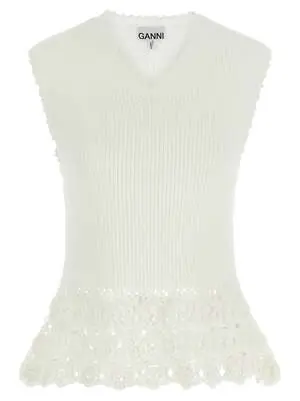 GANNI Cotton Crochet' Vest - White
