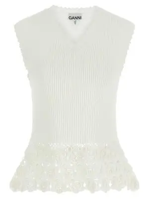 GANNI Cotton Crochet' Vest - White