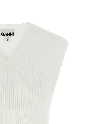 GANNI Cotton Crochet Vest - White