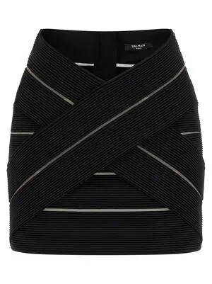 Balmain V-shaped Waist Mini Skirt - Black