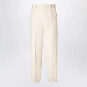 Fendi Beige Wool Gabardine Trousers - White