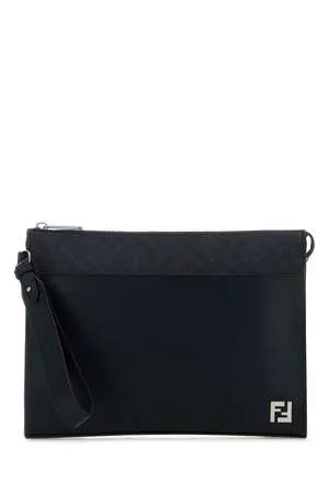 Fendi Midnight Leather Squared Ff Clutch - Blue