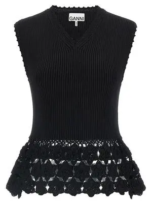 GANNI Cotton Crochet' Vest - Black