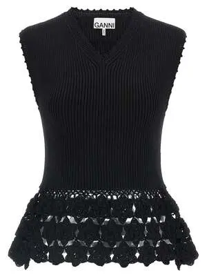 GANNI Cotton Crochet Vest - Black