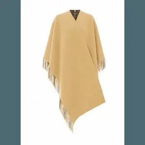 Burberry Burberry Women Blanket Style Wool Cape With House Check Logo Cream