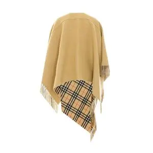 Burberry Blanket Style Wool Cape With House Check Logo - Cream