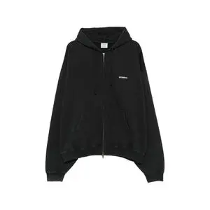 Vetements Logo Print Zip Up Hoodie - Black