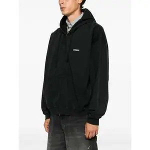 Vetements Logo Print Zip Up Hoodie - Black