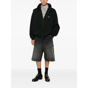 Vetements Logo Print Zip Up Hoodie - Black
