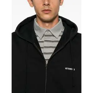 Vetements Logo Print Zip Up Hoodie - Black