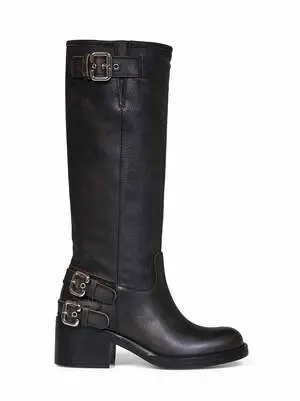 Chloé Black Grained Brushed Leather Dakota Biker Boots