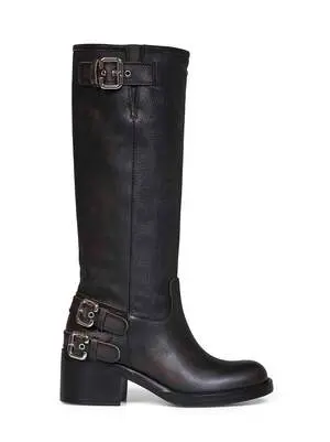 Chloé Black Grained Brushed Leather Dakota Biker Boots - Multicolor