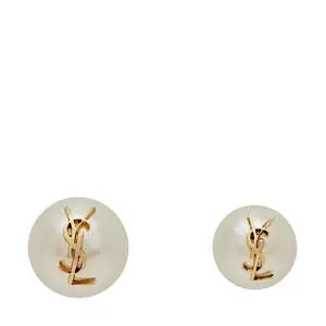 Saint Laurent Cassandre Asymmetric Pearl Earrings - White