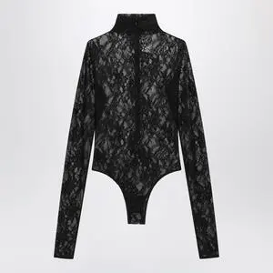 Andamane Floral Lace Turtleneck Bodysuit - Black