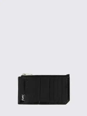 Saint Laurent Tiny Cassandre Eel Leather Credit Card Holder - Black