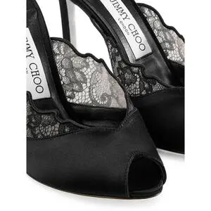 JIMMY CHOO Satin Lace Paneled Mules