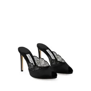 JIMMY CHOO Satin Lace Paneled Mules