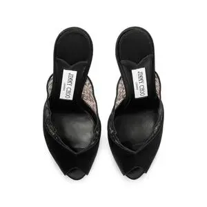 JIMMY CHOO Satin Lace Paneled Mules