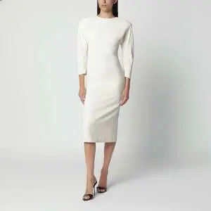 Andamane Milk Midi Dress With Rounded Shoulders - White