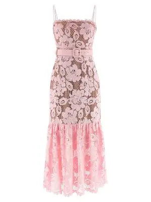 SELF-PORTRAIT Crochet Lace Midi Dress - Pink