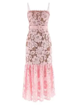 SELF-PORTRAIT Crochet Lace Midi Dress - Pink