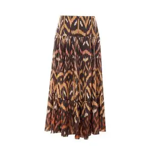 Zimmermann Aster Silk Graphic Print Flounce Skirt - Brown