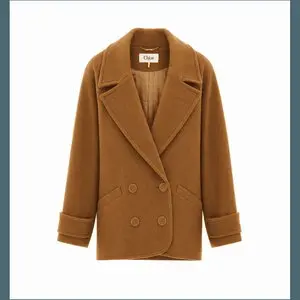 Chloé Short Double-breasted Wool Coat With Herringbone Pattern - Brown