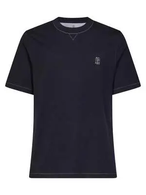 Brunello Cucinelli Navy Blue Solomeo Crest Crewneck T-shirt