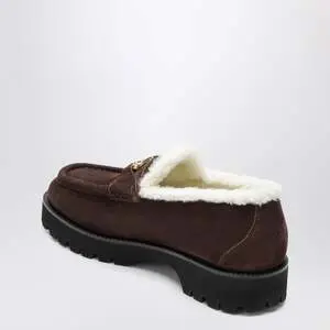 Valentino Garavani Vlogo Suede Shearling Loafers - Brown