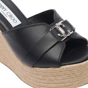 JIMMY CHOO Leda Wedge Sandals - Black