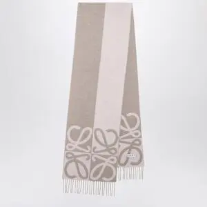 Loewe Anagram Jacquard Scarf In Pink / Beige Wool And Cashmere - Cream