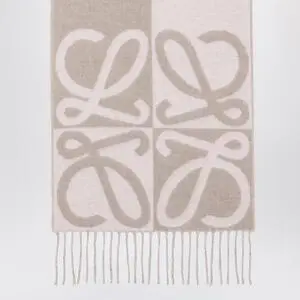 Loewe Anagram Jacquard Scarf In Pink / Beige Wool And Cashmere - Cream